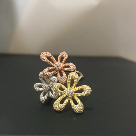 Jewelry | Tricolor Flower 925 Ss W Cz Ring | Poshmark